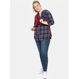 sheego Damen Karobluse, blau, Gr. 40, gemustert, kariert, mehrfarbig, 100% Baumwolle, Blusen