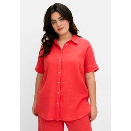 sheego Damen Hemdbluse, rot, Gr. 46, unifarben, 100% Baumwolle, Blusen