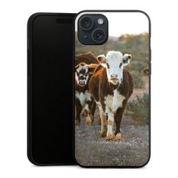 DeinDesign iPhone 15 Plus Handy Premium Silikon H&uuml;lle Handyh&uuml;lle schwarz Case Cow Farmer Calf Silikon Premium Case