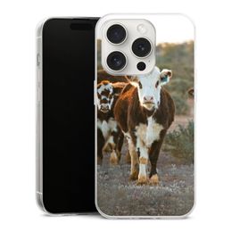 DeinDesign iPhone 15 Pro Handy Slim Case Silikon Handyh&uuml;lle transparent H&uuml;lle extra d&uuml;nn Cow Farmer Calf Silikon Slim Case