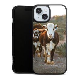DeinDesign iPhone 15 Handy Premium Silikon H&uuml;lle Handyh&uuml;lle schwarz Case Cow Farmer Calf Silikon Premium Case