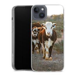 DeinDesign iPhone 14 Plus Handy Silikon H&uuml;lle Case transparent Handyh&uuml;lle Cow Farmer Calf Silikon Case
