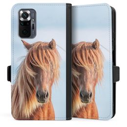 DeinDesign Xiaomi Redmi Note 10 Pro Handy Klapph&uuml;lle Handyh&uuml;lle aus Kunst Leder schwarz Flip Case Animals Animal Look Horse Sideflip mit langer Lasche