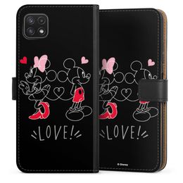 DeinDesign Galaxy A22 5G Handy Klapph&uuml;lle Handyh&uuml;lle aus Kunst Leder schwarz Flip Case Disney Love Sideflip mit langer Lasche