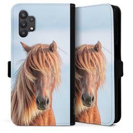 DeinDesign Galaxy A32 5G Handy Klapph&uuml;lle Handyh&uuml;lle aus Kunst Leder schwarz Flip Case Horse Animals Animal Look Sideflip mit langer Lasche