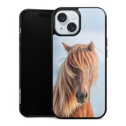 DeinDesign iPhone 15 Handy Slim Case extra d&uuml;nn Silikon Handyh&uuml;lle schwarz H&uuml;lle Animals Animal Look Horse Silikon Slim Case