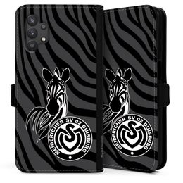 DeinDesign Galaxy A32 5G Handy Klapph&uuml;lle Handyh&uuml;lle aus Kunst Leder schwarz Flip Case Msv Duisburg Zebra Muster Sideflip mit langer Lasche