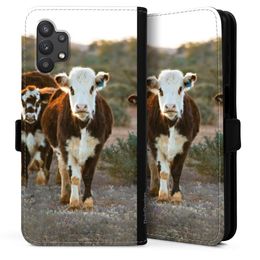 DeinDesign Galaxy A32 5G Handy Klapph&uuml;lle Handyh&uuml;lle aus Kunst Leder schwarz Flip Case Farmer Calf Cow Sideflip mit langer Lasche