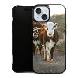 DeinDesign iPhone 15 Handy Slim Case extra d&uuml;nn Silikon Handyh&uuml;lle schwarz H&uuml;lle Cow Farmer Calf Silikon Slim Case