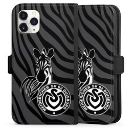 DeinDesign iPhone 11 Pro Handy Klapph&uuml;lle Handyh&uuml;lle aus Kunst Leder schwarz Flip Case Zebra Msv Duisburg Muster Sideflip mit Lasche