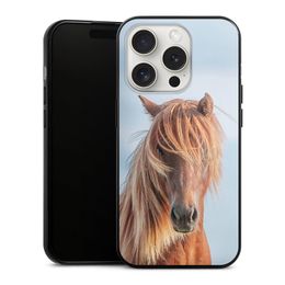 DeinDesign iPhone 15 Pro Handy Slim Case extra d&uuml;nn Silikon Handyh&uuml;lle schwarz H&uuml;lle Animals Animal Look Horse Silikon Slim Case