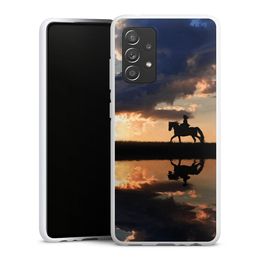 DeinDesign Galaxy A52s 5G Handy Silikon H&uuml;lle Case wei&szlig; Handyh&uuml;lle Horseback Riding Horse Sunset Silikon Case