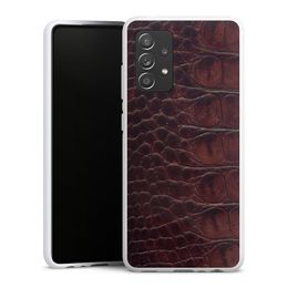 DeinDesign Galaxy A52s 5G Handy Silikon H&uuml;lle Case wei&szlig; Handyh&uuml;lle Leather Crocodile Animal Print Silikon Case