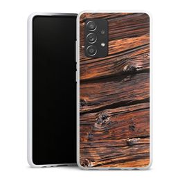 DeinDesign Galaxy A52s 5G Handy Silikon H&uuml;lle Case wei&szlig; Handyh&uuml;lle Beams Wooden Look Wood Silikon Case