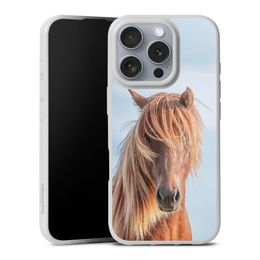 DeinDesign iPhone 16 Pro Handy Silikon H&uuml;lle Case wei&szlig; Handyh&uuml;lle Animals Animal Look Horse Silikon Case