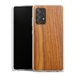 DeinDesign Galaxy A52s 5G Handy Silikon H&uuml;lle Case wei&szlig; Handyh&uuml;lle Wooden Look Larch Wood Silikon Case