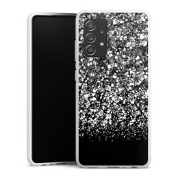 DeinDesign Galaxy A52s 5G Handy Silikon H&uuml;lle Case wei&szlig; Handyh&uuml;lle Muster Snowflake Glitzer Silikon Case