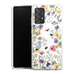 DeinDesign Galaxy A52s 5G Handy Silikon H&uuml;lle Case wei&szlig; Handyh&uuml;lle Muster Flowers Bee Silikon Case