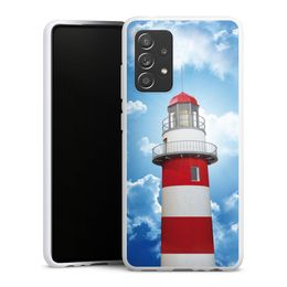 DeinDesign Galaxy A52s 5G Handy Silikon H&uuml;lle Case wei&szlig; Handyh&uuml;lle Sky Lighthouse Cloud Silikon Case