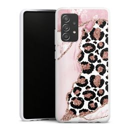 DeinDesign Galaxy A52s 5G Handy Silikon H&uuml;lle Case wei&szlig; Handyh&uuml;lle Marble Glitzer Leopard Silikon Case