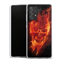 DeinDesign Galaxy A52s 5G Handy Silikon H&uuml;lle Case wei&szlig; Handyh&uuml;lle Totenkopf Skull Fire Silikon Case