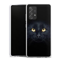 DeinDesign Galaxy A52s 5G Handy Silikon H&uuml;lle Case wei&szlig; Handyh&uuml;lle Eye Cat Black Silikon Case