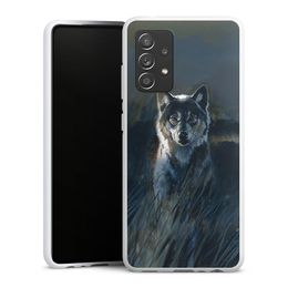 DeinDesign Galaxy A52s 5G Handy Silikon H&uuml;lle Case wei&szlig; Handyh&uuml;lle Wolf Painting Nature Silikon Case