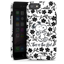 DeinDesign iPhone SE (2022) Handy Panzer Handyh&uuml;lle robuste Outdoor H&uuml;lle Schutzh&uuml;lle gl&auml;nzend Flowers Snoopy Peanuts Tough Case
