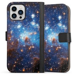 DeinDesign iPhone 13 Pro Max Handy Klapph&uuml;lle Handyh&uuml;lle aus Kunst Leder schwarz Flip Case Weltall Star Galaxy Sideflip mit langer Lasche