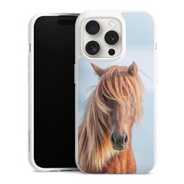 DeinDesign iPhone 15 Pro Handy Silikon H&uuml;lle Case wei&szlig; Handyh&uuml;lle Animals Animal Look Horse Silikon Case
