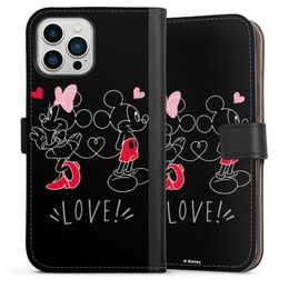 DeinDesign iPhone 13 Pro Max Handy Klapph&uuml;lle Handyh&uuml;lle aus Kunst Leder schwarz Flip Case Disney Love Sideflip mit langer Lasche