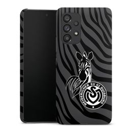 DeinDesign Galaxy A53 5G Handy Premium Case Smartphone Handyh&uuml;lle Schutzh&uuml;lle gl&auml;nzend Msv Duisburg Zebra Muster Premium Case