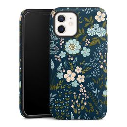 DeinDesign iPhone 12 mini Handy Panzer Handyh&uuml;lle robuste Outdoor H&uuml;lle Schutzh&uuml;lle matt Blue Muster Flowers Tough Case
