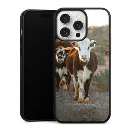 DeinDesign iPhone 15 Pro Max Handy Gallery Case Handyh&uuml;lle 9H Geh&auml;rtetes Glas R&uuml;ckseite H&uuml;lle Cow Farmer Calf Gallery Case