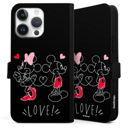 DeinDesign iPhone 14 Pro Max Handy Klapph&uuml;lle Handyh&uuml;lle aus Kunst Leder schwarz Flip Case Disney Love Sideflip mit Lasche