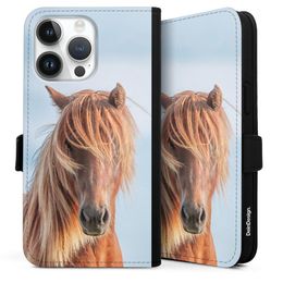 DeinDesign iPhone 14 Pro Max Handy Klapph&uuml;lle Handyh&uuml;lle aus Kunst Leder schwarz Flip Case Animals Animal Look Horse Sideflip mit Lasche
