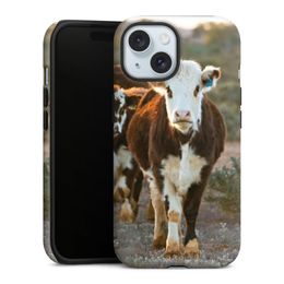 DeinDesign iPhone 15 Handy Panzer Handyh&uuml;lle robuste Outdoor H&uuml;lle Schutzh&uuml;lle matt Cow Farmer Calf Tough Case