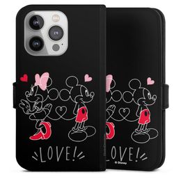 DeinDesign iPhone 14 Pro Handy Klapph&uuml;lle Handyh&uuml;lle aus Kunst Leder schwarz Flip Case Disney Love Sideflip mit langer Lasche