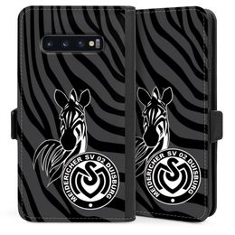 DeinDesign Galaxy S10 Plus Handy Klapph&uuml;lle Handyh&uuml;lle aus Kunst Leder schwarz Flip Case Zebra Msv Duisburg Muster Sideflip mit Lasche