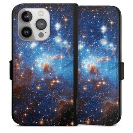 DeinDesign iPhone 14 Pro Handy Klapph&uuml;lle Handyh&uuml;lle aus Kunst Leder schwarz Flip Case Weltall Star Galaxy Sideflip mit langer Lasche