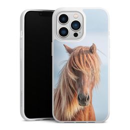 DeinDesign iPhone 13 Pro Handy Silikon H&uuml;lle Case wei&szlig; Handyh&uuml;lle Animals Animal Look Horse Silikon Case