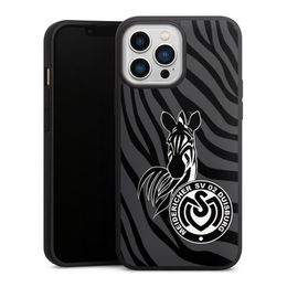 DeinDesign iPhone 13 Pro Max Handy Premium Silikon H&uuml;lle Handyh&uuml;lle schwarz Case Zebra Msv Duisburg Muster Silikon Premium Case