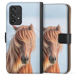 DeinDesign Galaxy A53 5G Handy Klapph&uuml;lle Handyh&uuml;lle aus Kunst Leder schwarz Flip Case Horse Animals Animal Look Sideflip mit langer Lasche