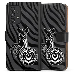 DeinDesign Galaxy A53 5G Handy Klapph&uuml;lle Handyh&uuml;lle aus Kunst Leder schwarz Flip Case Msv Duisburg Zebra Muster Sideflip mit langer Lasche