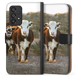 DeinDesign Galaxy A53 5G Handy Klapph&uuml;lle Handyh&uuml;lle aus Kunst Leder schwarz Flip Case Farmer Calf Cow Sideflip mit langer Lasche