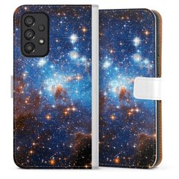 DeinDesign Galaxy A33 5G Handy Klapph&uuml;lle Handyh&uuml;lle aus Kunst Leder wei&szlig; Flip Case Weltall Galaxy Star Sideflip mit Lasche