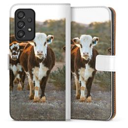 DeinDesign Galaxy A33 5G Handy Klapph&uuml;lle Handyh&uuml;lle aus Kunst Leder wei&szlig; Flip Case Farmer Calf Cow Sideflip mit Lasche