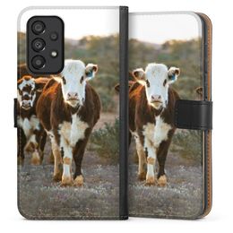 DeinDesign Galaxy A33 5G Handy Klapph&uuml;lle Handyh&uuml;lle aus Kunst Leder schwarz Flip Case Farmer Calf Cow Sideflip mit langer Lasche
