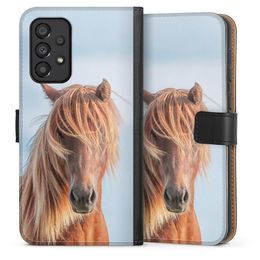 DeinDesign Galaxy A33 5G Handy Klapph&uuml;lle Handyh&uuml;lle aus Kunst Leder schwarz Flip Case Horse Animals Animal Look Sideflip mit langer Lasche