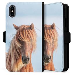 DeinDesign iPhone X Handy Klapph&uuml;lle Handyh&uuml;lle aus Kunst Leder schwarz Flip Case Animals Animal Look Horse Sideflip mit langer Lasche
